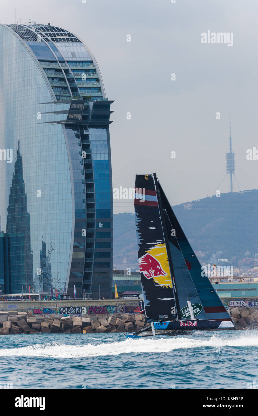 Red Bull catamaran GC-32 at the Extreme sailing series, Barcelona Stock ...