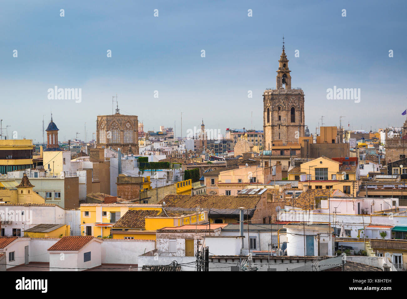 Valencia Spain cityscape, view of the skyline of the historical old ...
