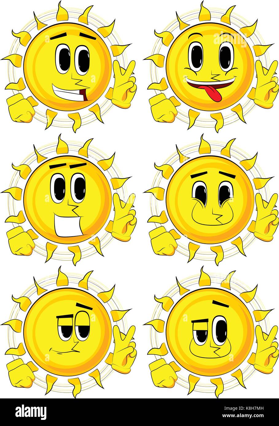 Cartoon sun showing the V sign. Collection with happy faces ...