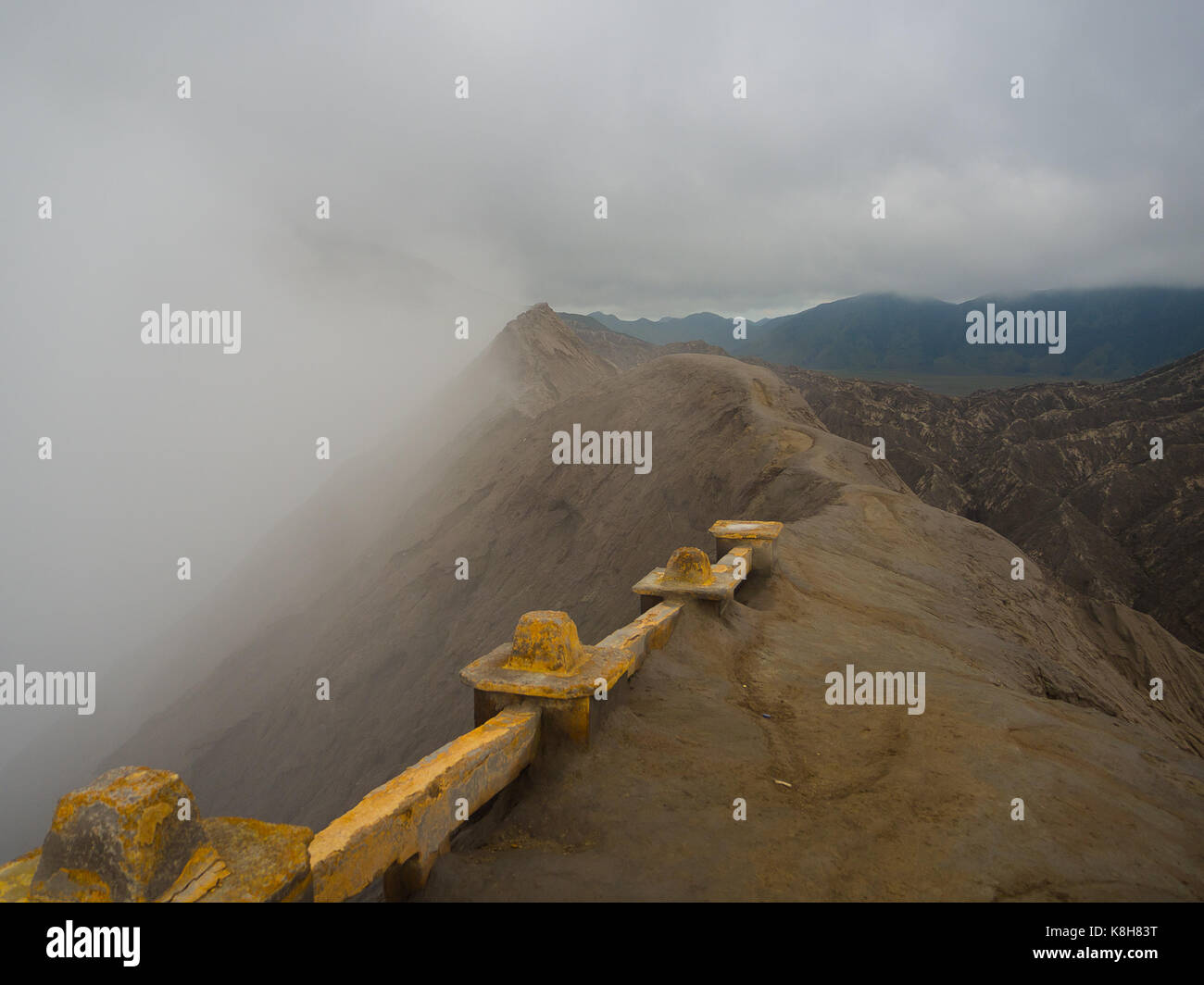 Close up of the Mount Bromo with fog, the active mount Bromo is one of ...