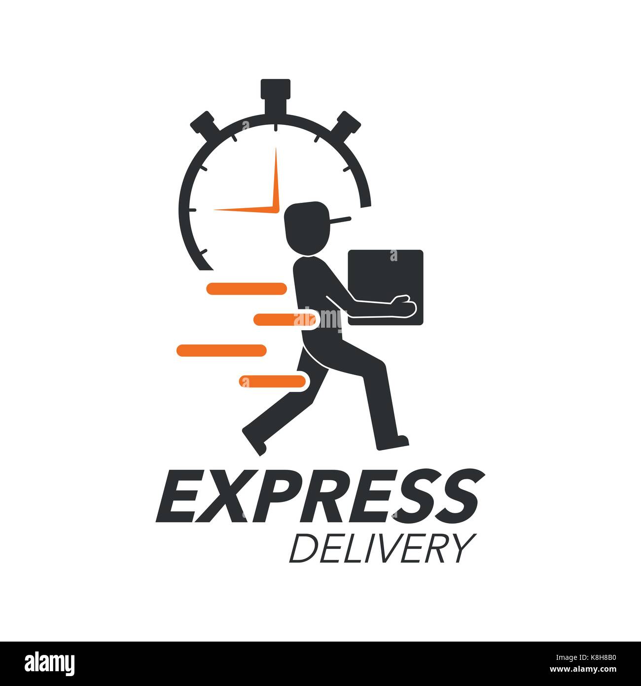 Express delivery icon concept. Delivery man with stop watch icon for ...