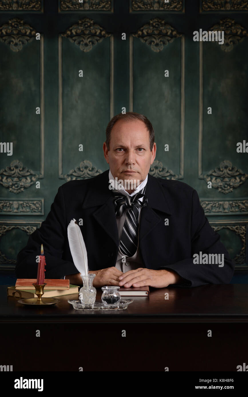 victorian office worker at desk Stock Photo - Alamy