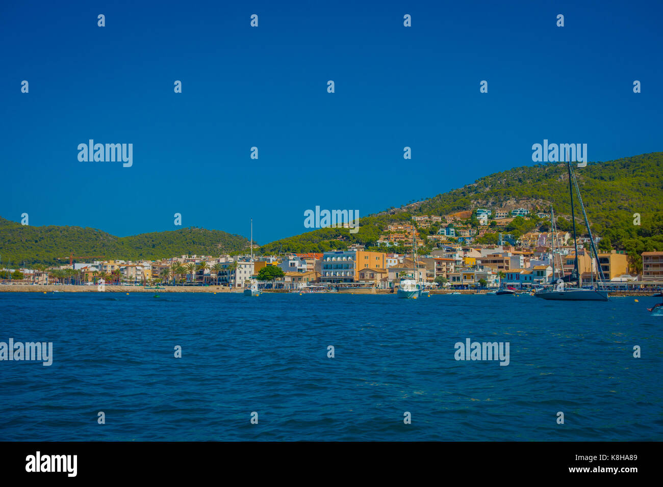Beautiful view of Mallorca balearic islands, with some buildings in the ...