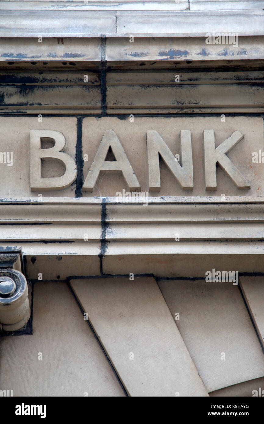 Bank Sign on Building Facade Stock Photo - Alamy