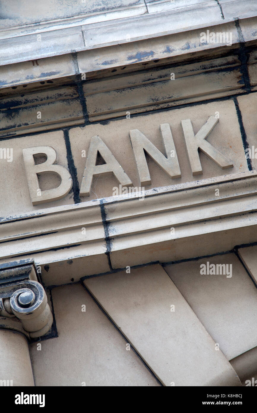 Bank Sign on Building Facade on Diagonal Tilt Stock Photo - Alamy