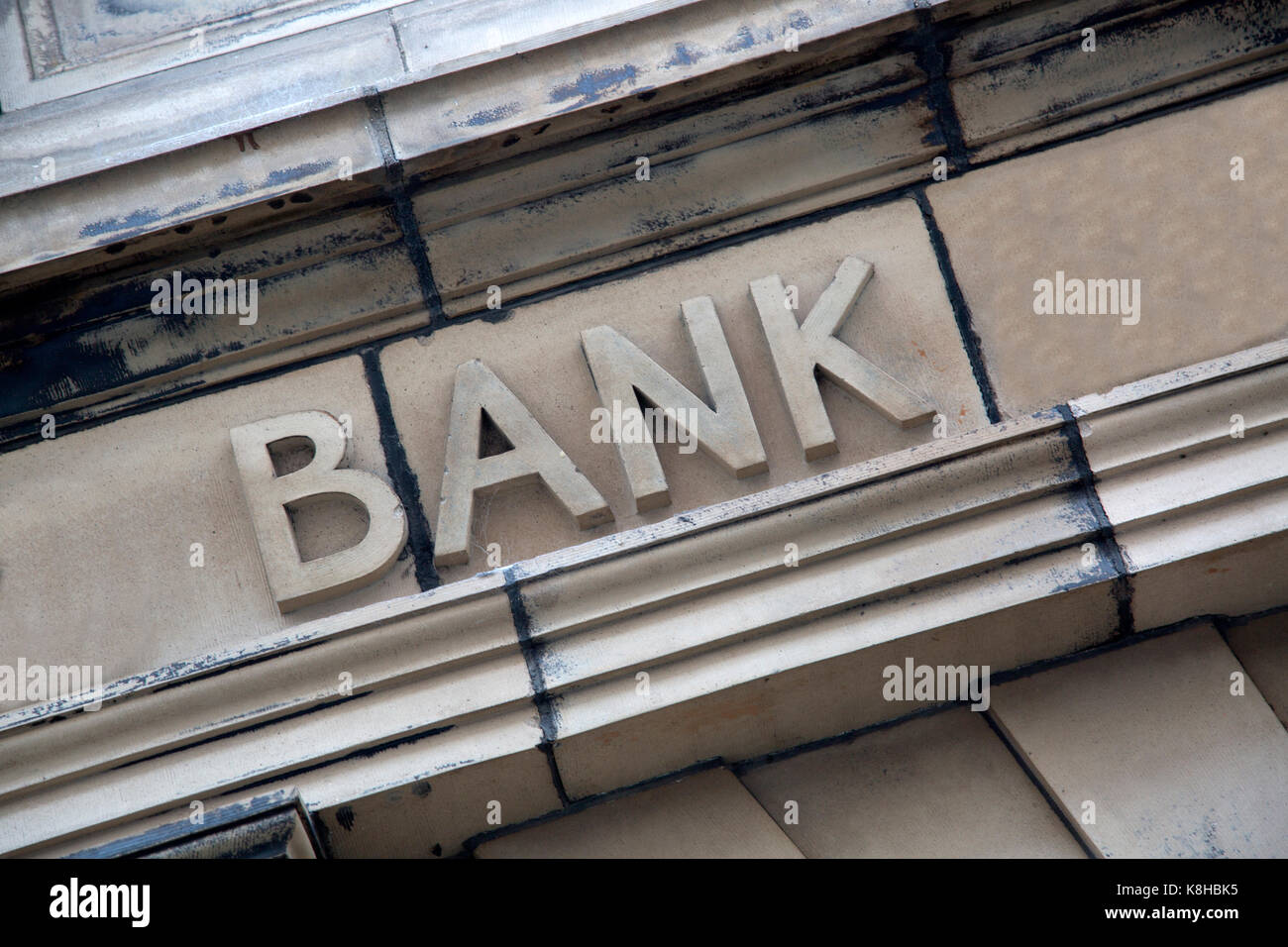 Bank Sign on Building Facade on Diagonal Slant Stock Photo - Alamy