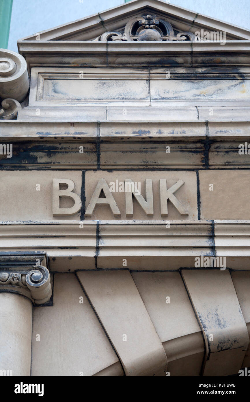 Bank Sign on Building Facade Stock Photo - Alamy
