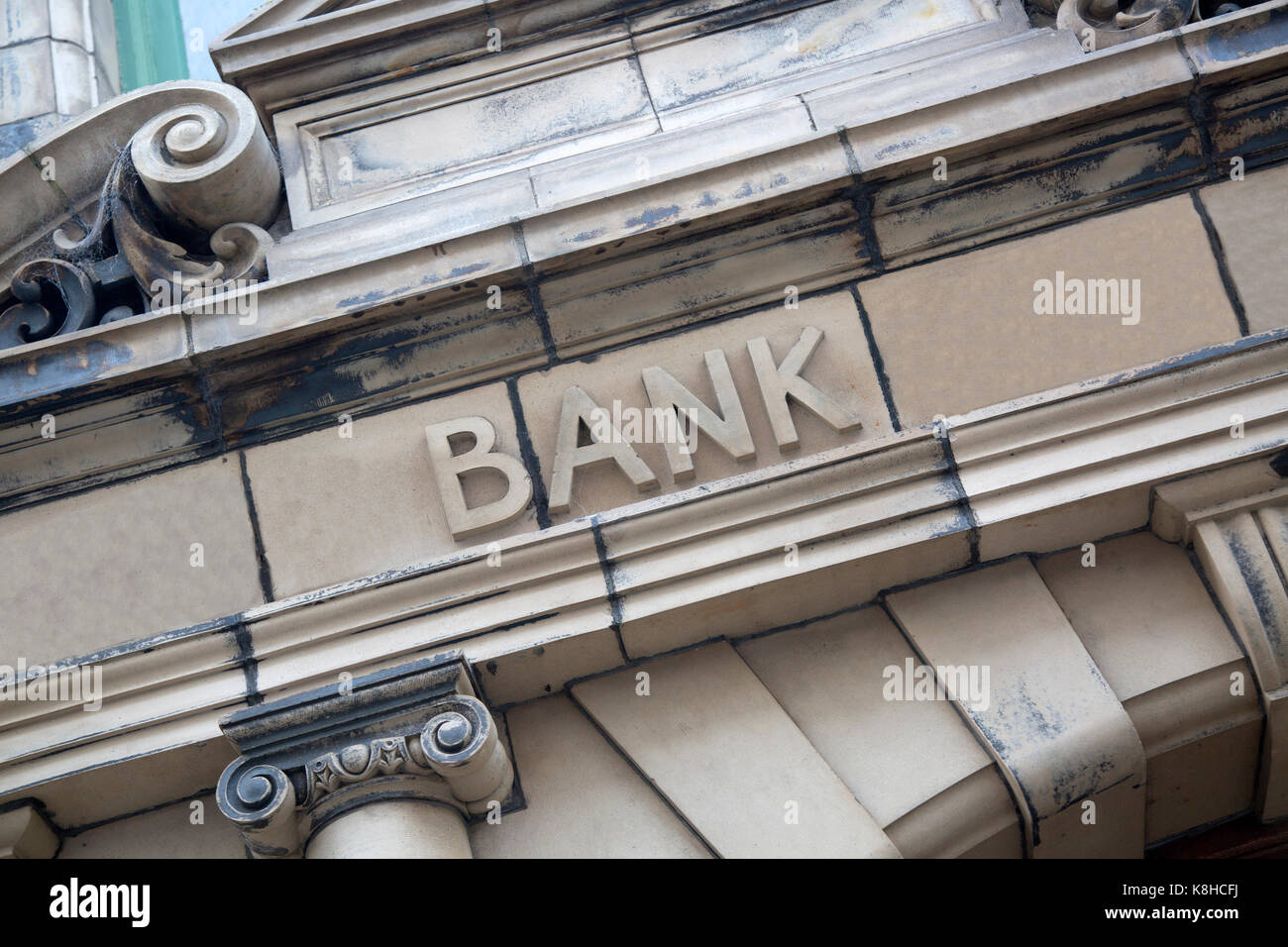 Bank Sign on Building Facade with Diagonal Tilt Stock Photo - Alamy