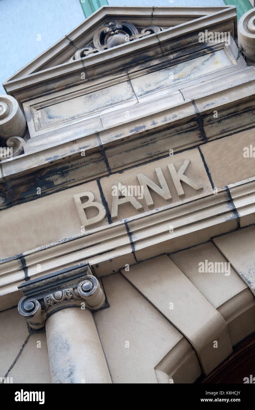 Bank Sign on Building Facade in Diagonal Tilt Slant Stock Photo - Alamy