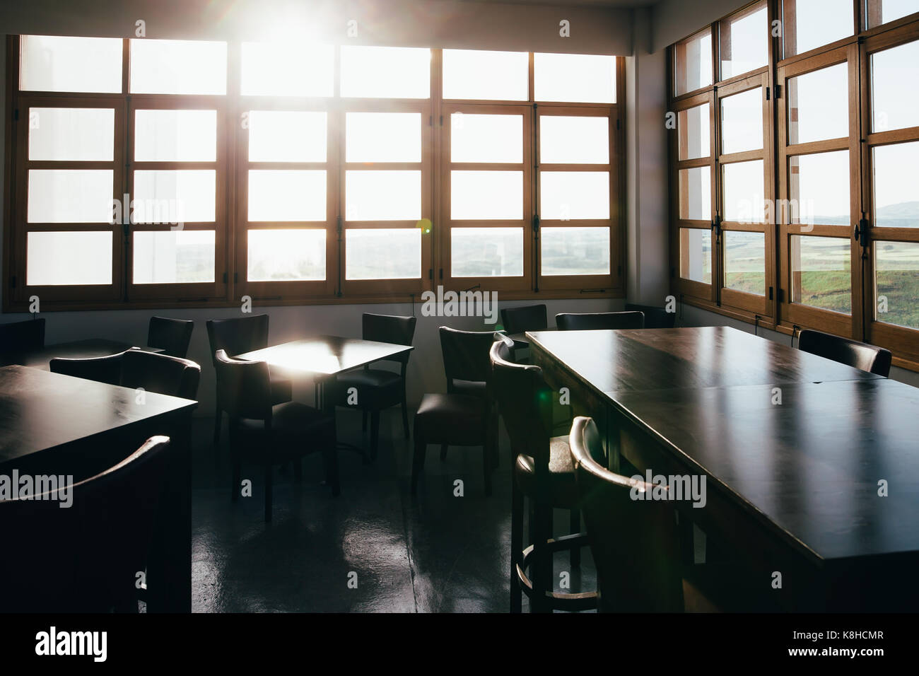Interior of empty restaurant on beautiful sunny day Stock Photo - Alamy
