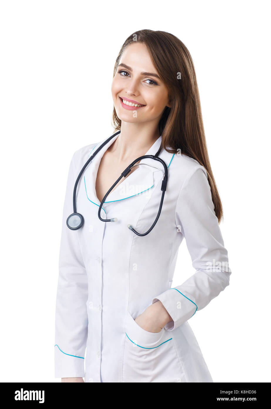 Portrait of beautiful smiling doctor isolated on white background Stock Photo - Alamy