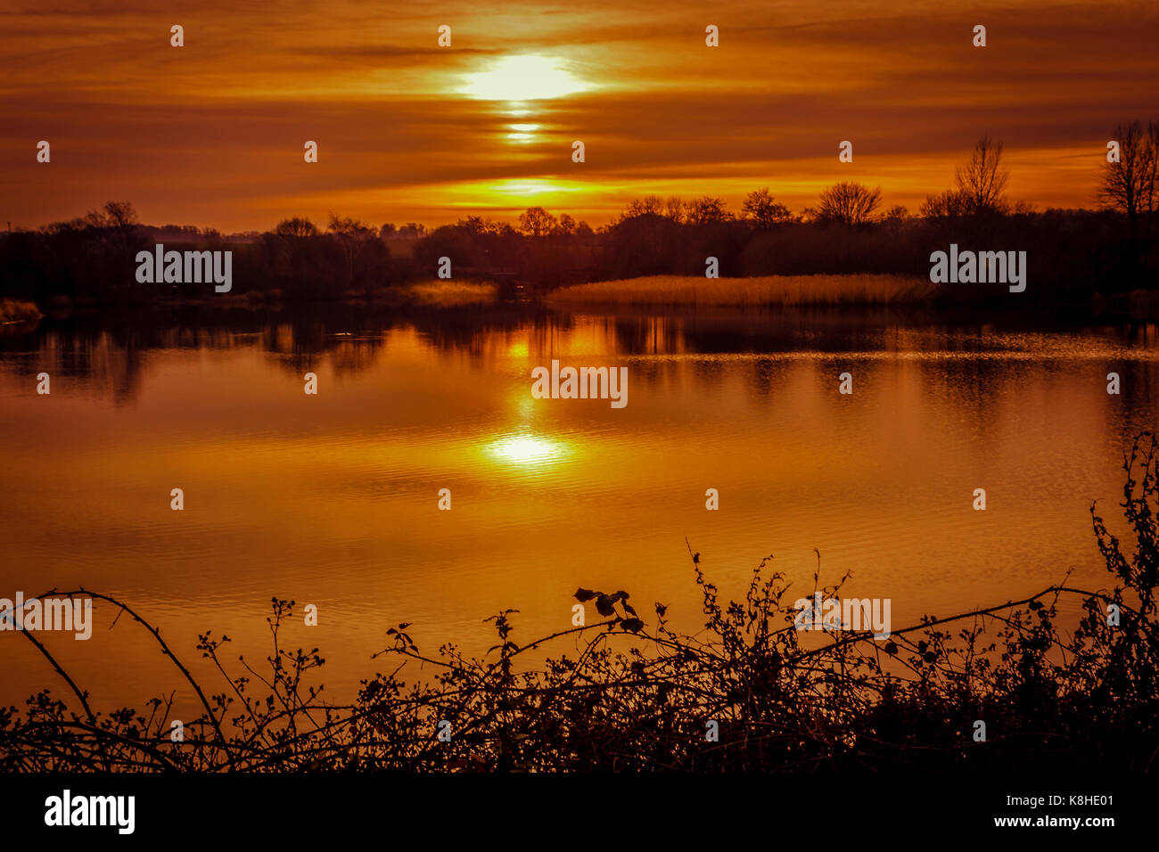 Sunset over pond, Harthill, Sheffield Stock Photo - Alamy