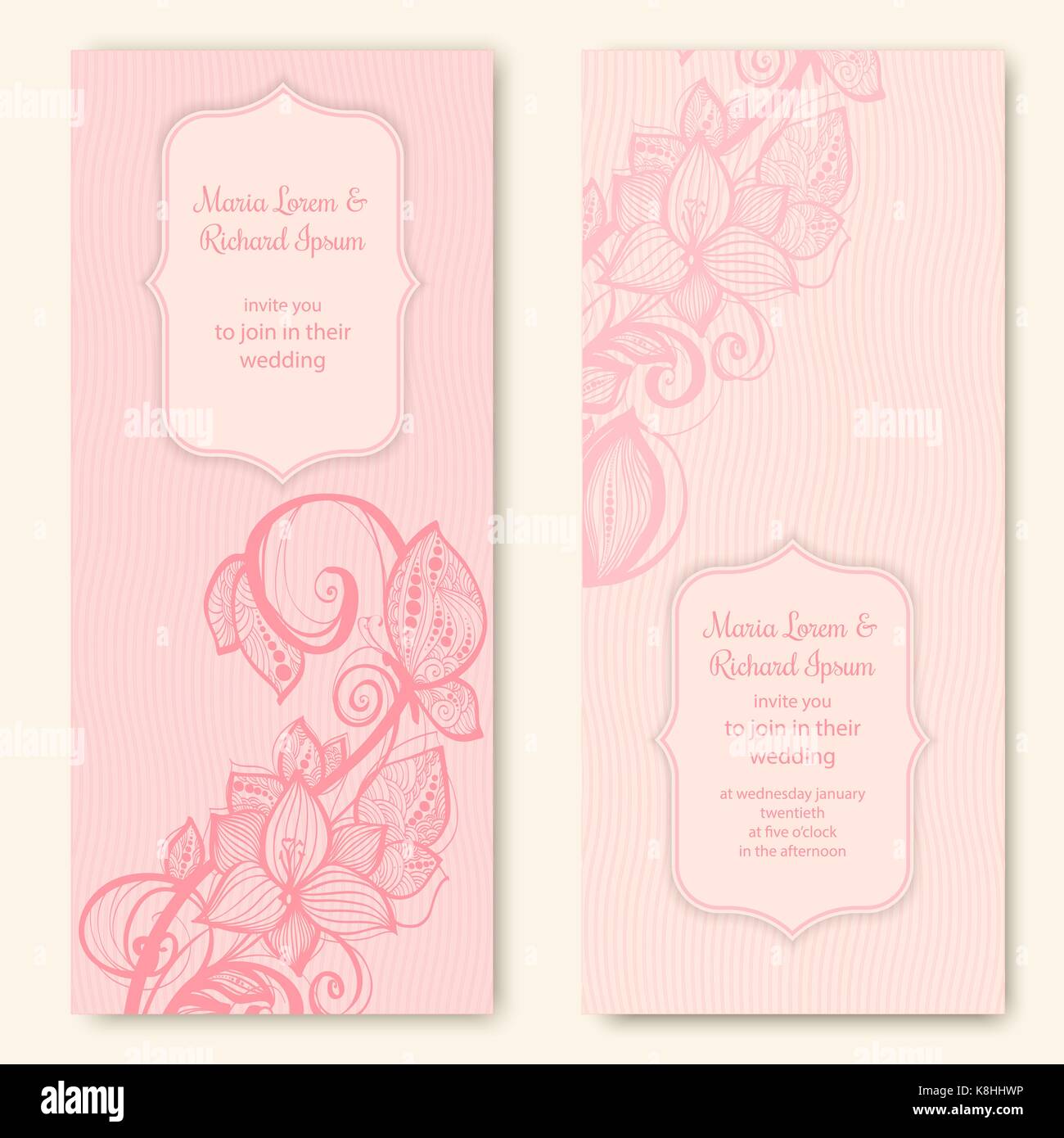 Wedding cards template with butterfly and flower decoration with soft ...