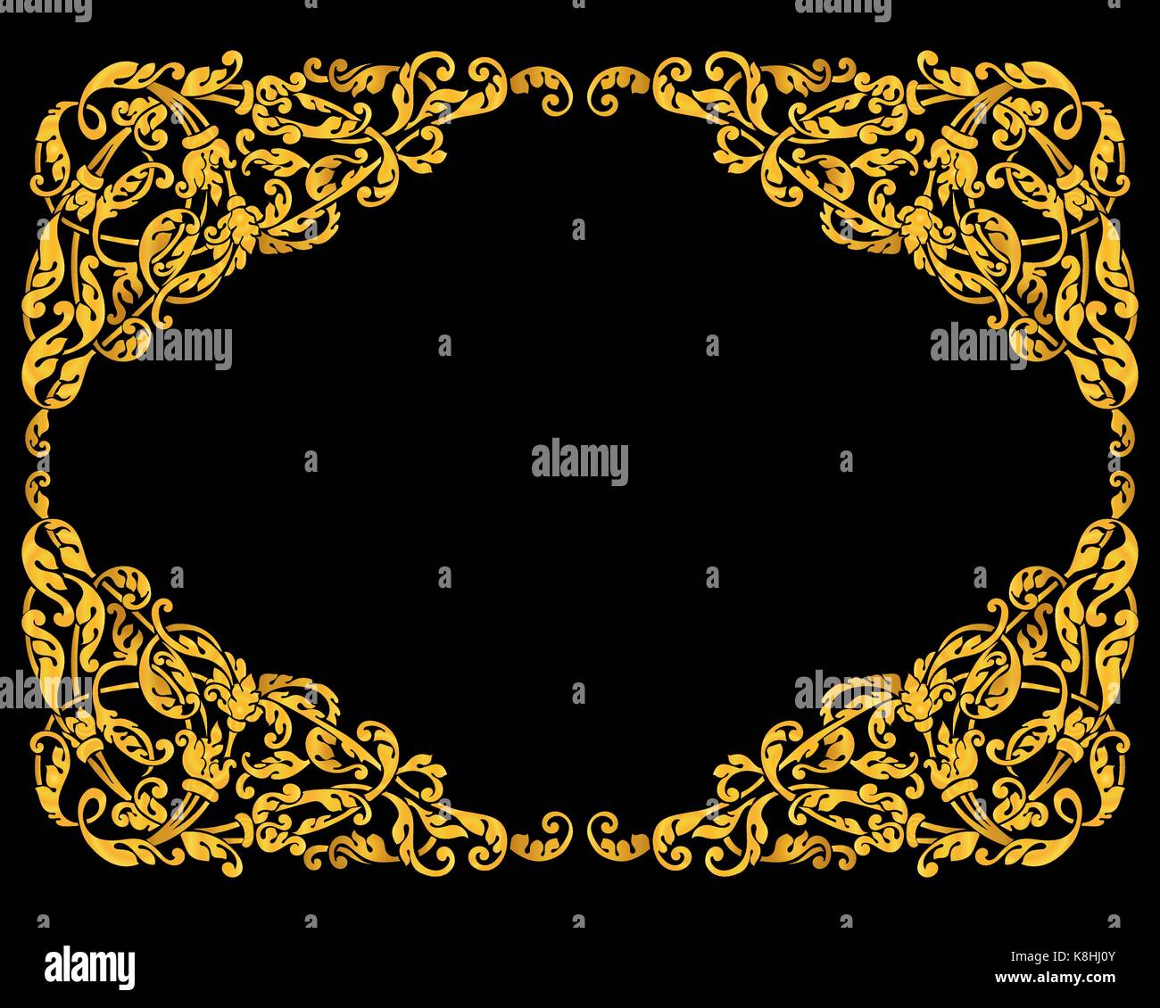 Rich gold vector baroque curly ornamental frame for design and ...
