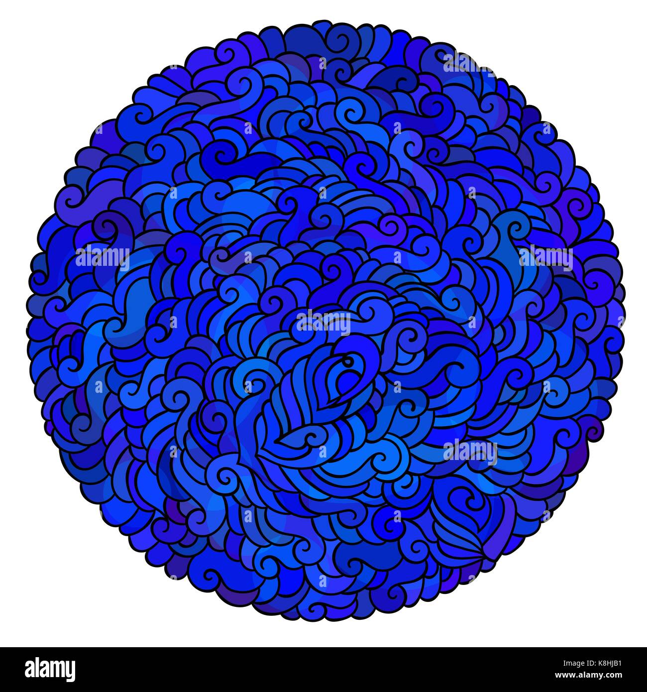 Blue ocean water swirls with watercolor effect in round shape vector ...