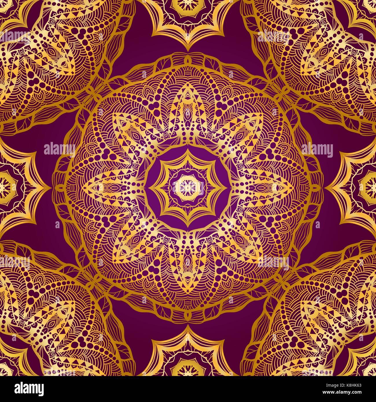 Rich gold seamless pattern in the Indian style. Bohemian tile with ...