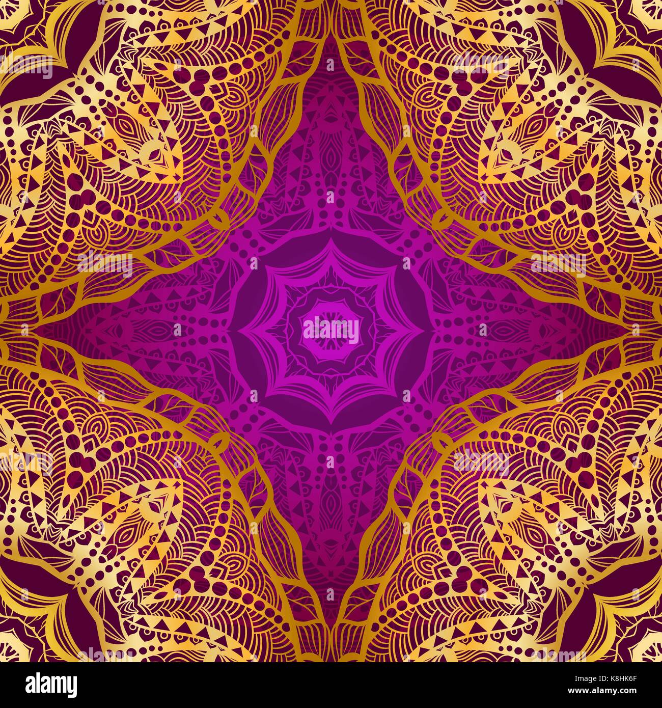 Rich gold seamless pattern in the Indian style. Bohemian tile with ...