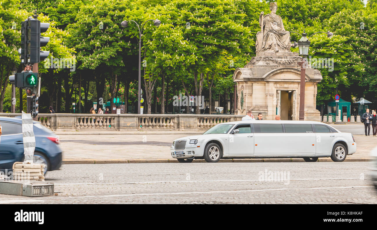 PARIS, FRANCE - May 08, 2017: rental limousine parked at Place du ...