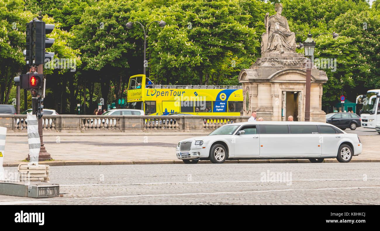 PARIS, FRANCE - May 08, 2017: rental limousine parked at Place du ...