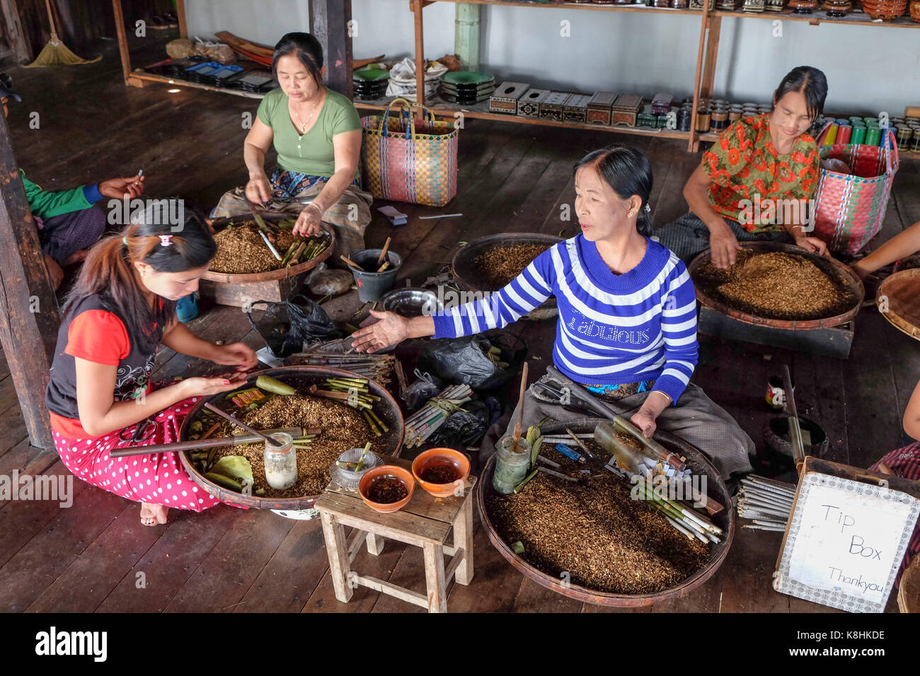 Burma, Myanmar: Cheroot cigar making workshop in the village of Nam Pan ...