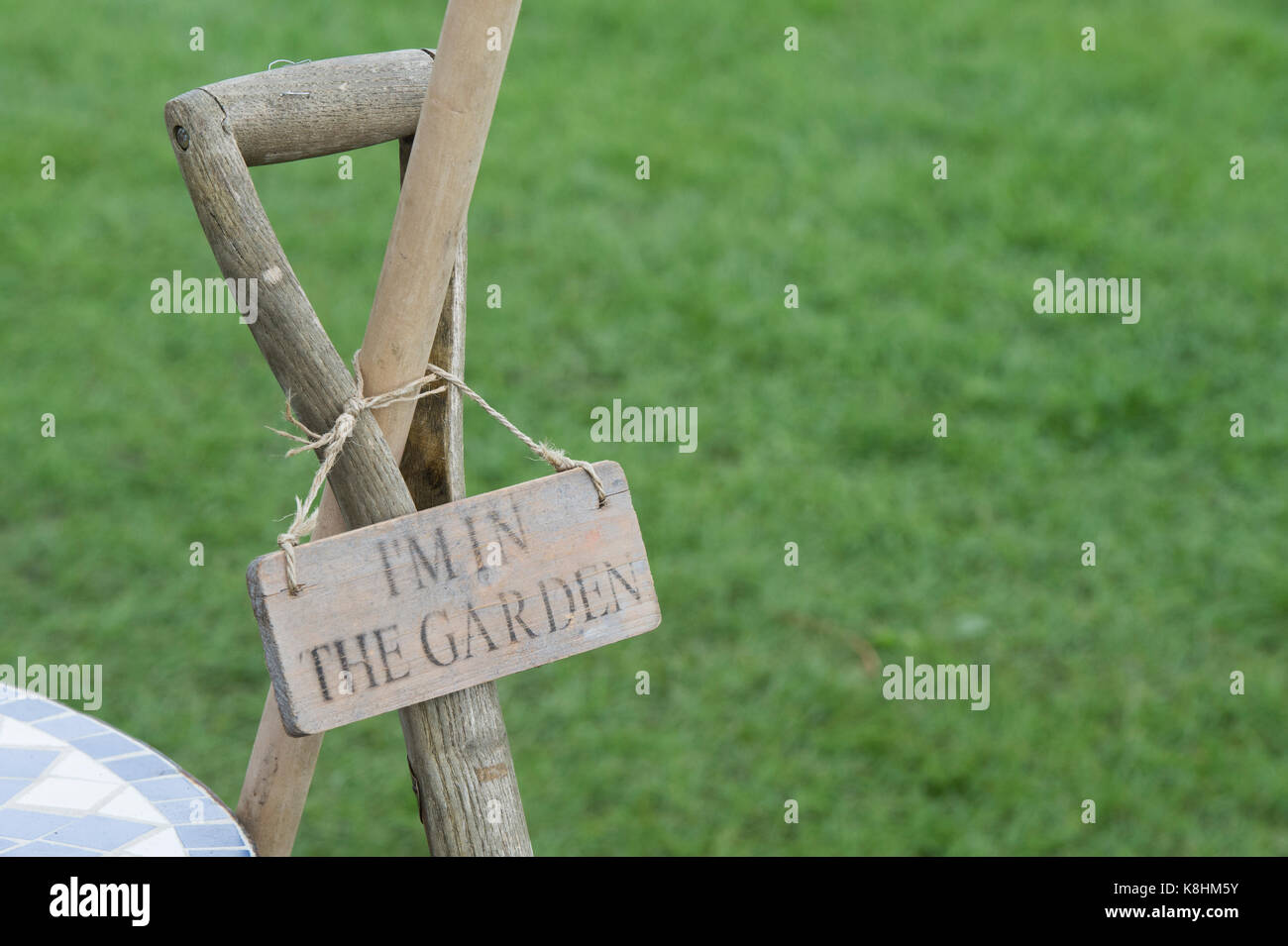 Im in the garden sign at the RHS Wisley autumn flower show. Surrey. UK ...