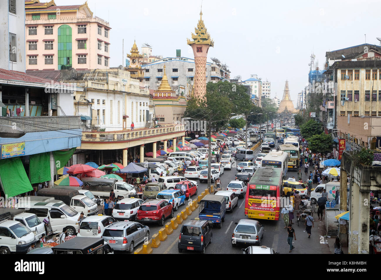 Burma, Myanmar: traffic and traffic jams in the streets of Rangoon ...