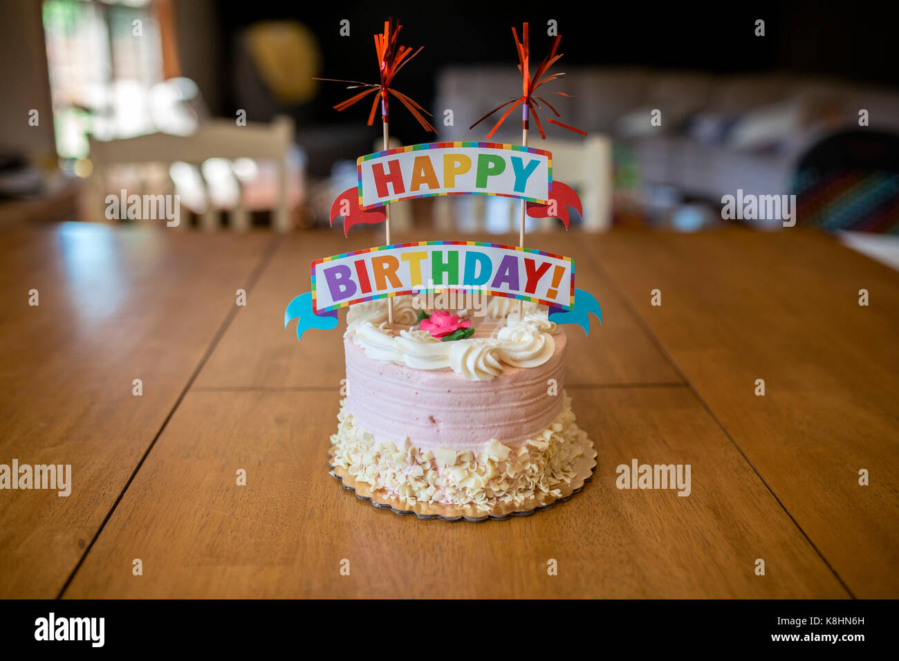 birthday cake on table at home Stock Photo - Alamy