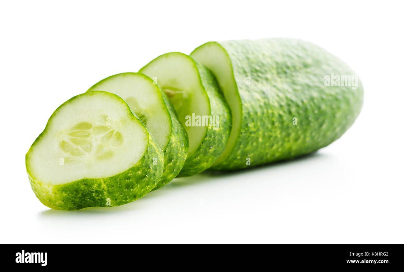 Fresh sliced cucumber isolated on white background. One sliced cucumber ...
