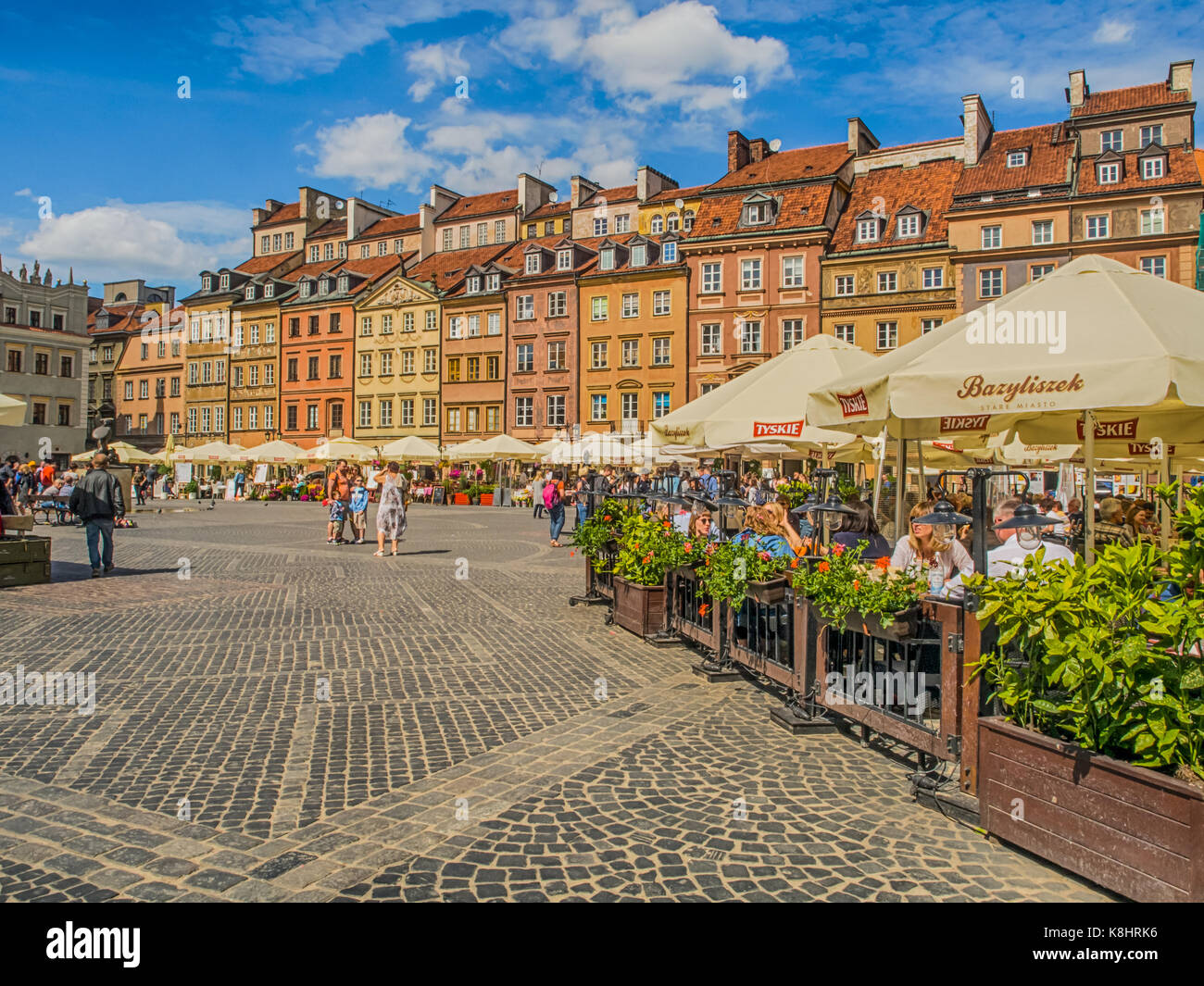 Warsaw, Poland - June 02, 2017: Cafes, stalls, colorful buildings and ...