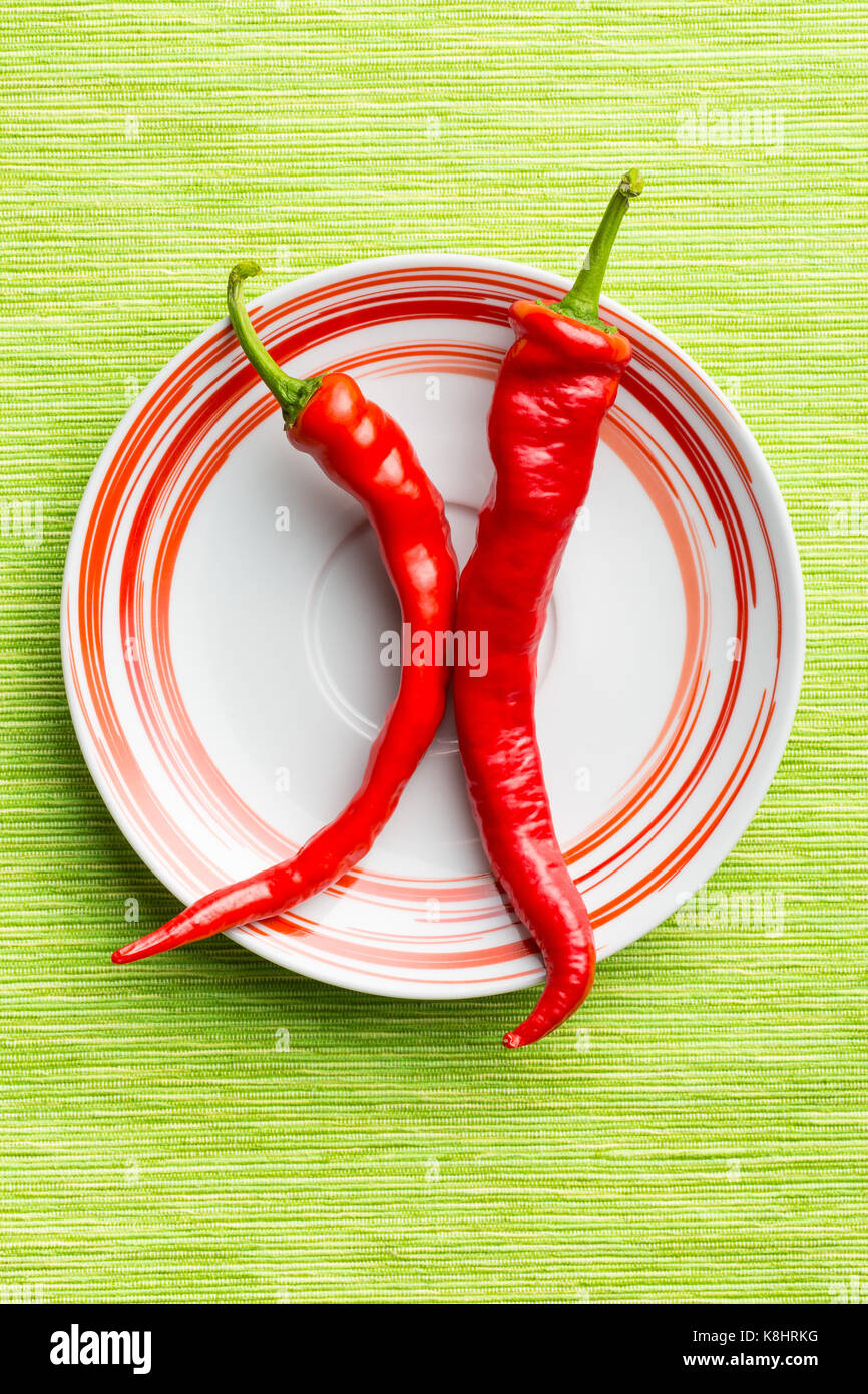 Red chili peppers on plate Stock Photo - Alamy
