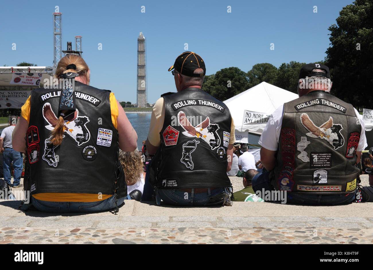 Bikers sit on the National Mall at the 26th annual Rolling Thunder Run ...