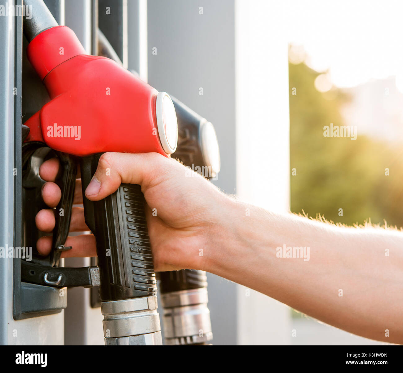gas station fuel red car Stock Photo - Alamy