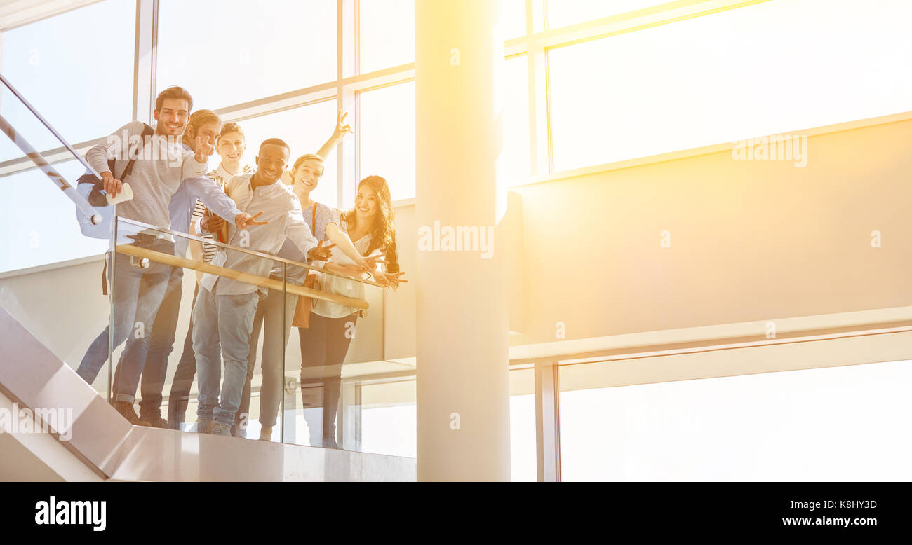 Happy students celebrate after successful exam in university Stock ...