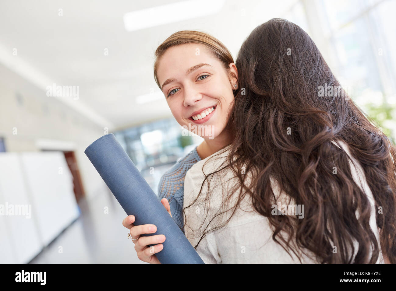 Happy young woman as student after exam and studies completion Stock ...