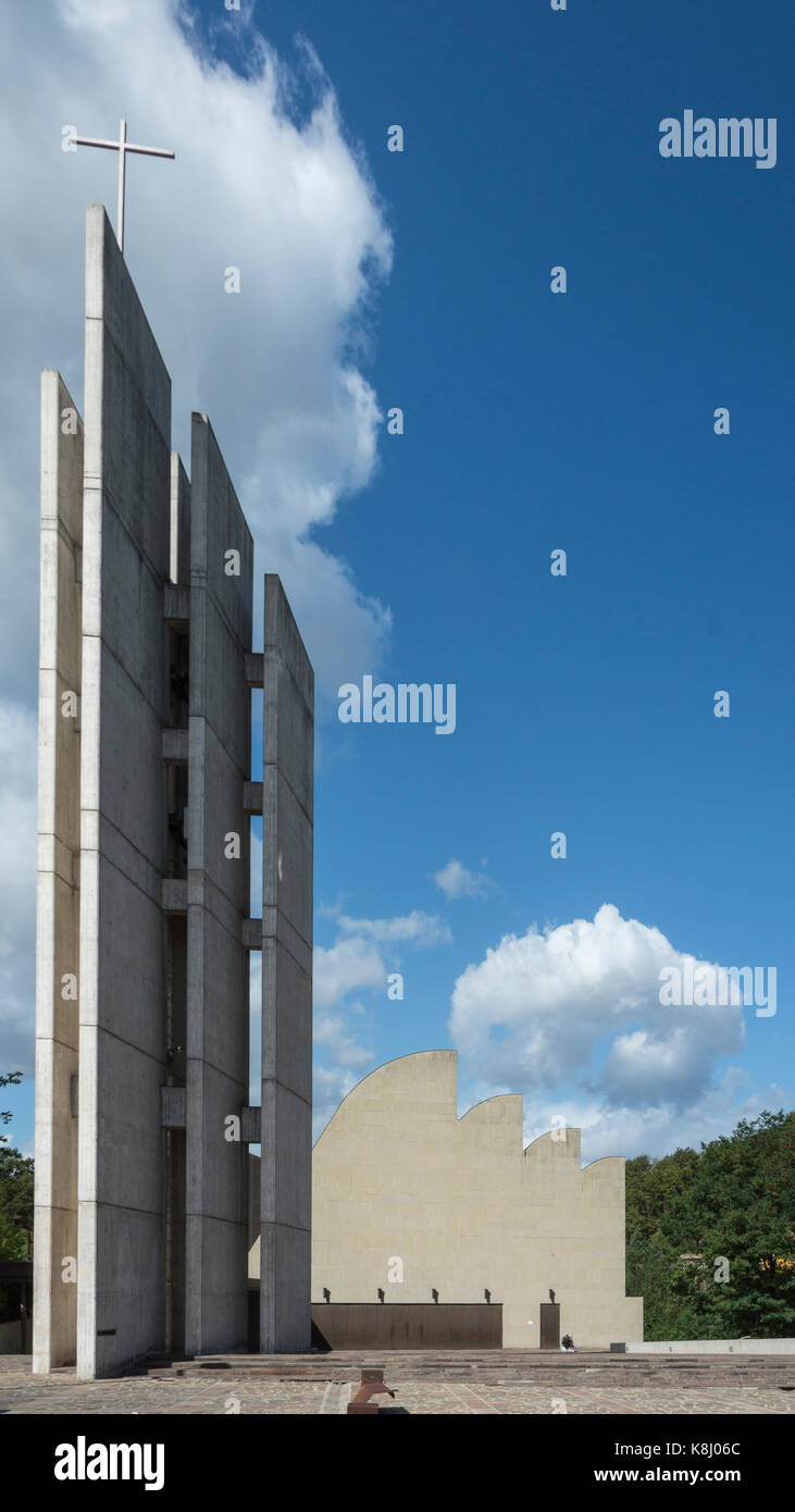 Outside view of a modern church, catholic religion, Grizzana Morandi ...