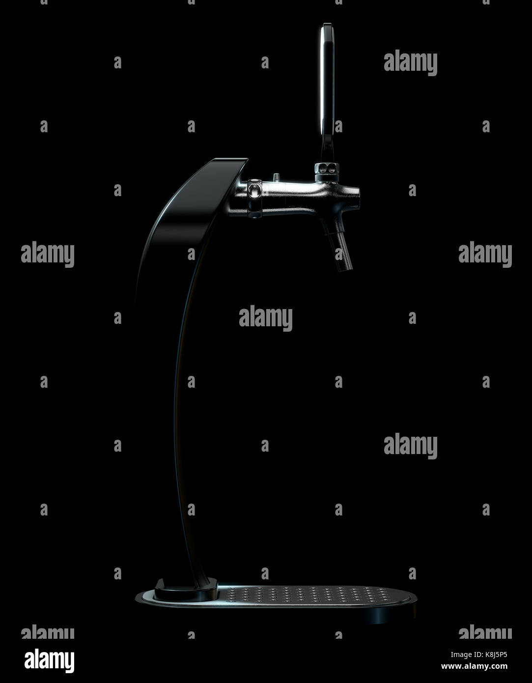 A slick modern black and chrome draught beer tap on an isolated dark ...