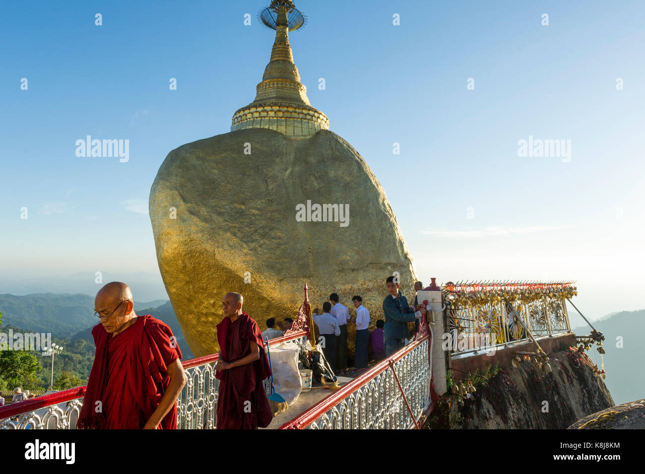 Myanmar (formerly Burma). Kyaiktiyo. State Mon. Pilgrims at the sacred ...