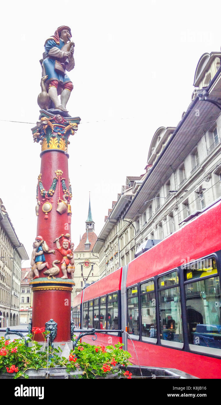 Beautiful City Street View of the colorful medieval Piper statue on top ...