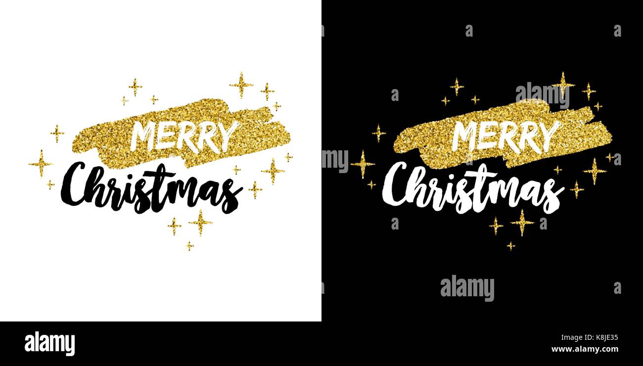 Gold merry Christmas text quote, calligraphy lettering design for ...