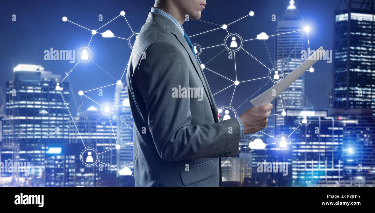 Concept of modern business networking that connect and cooperate people ...