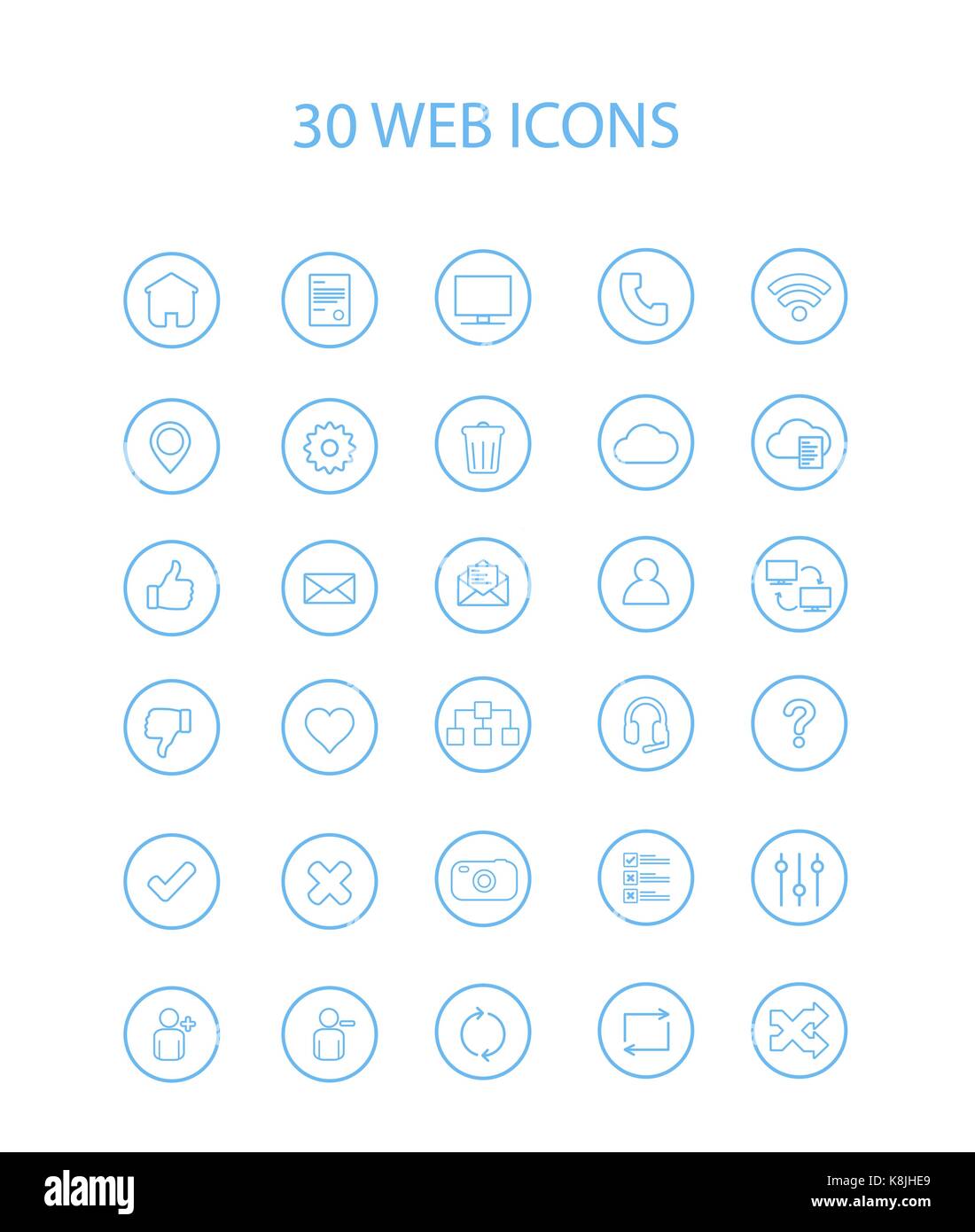30 Blue Color Web Icons with Hollow Round, Vector, Illustration Stock ...
