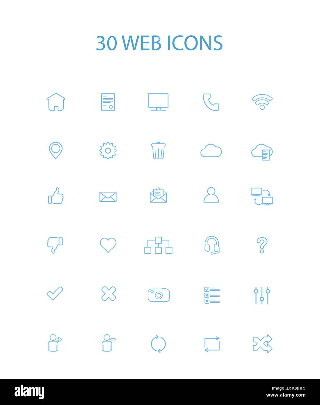 30 Blue Color Simple Web Icons, Vector, Illustration Stock Vector Image ...