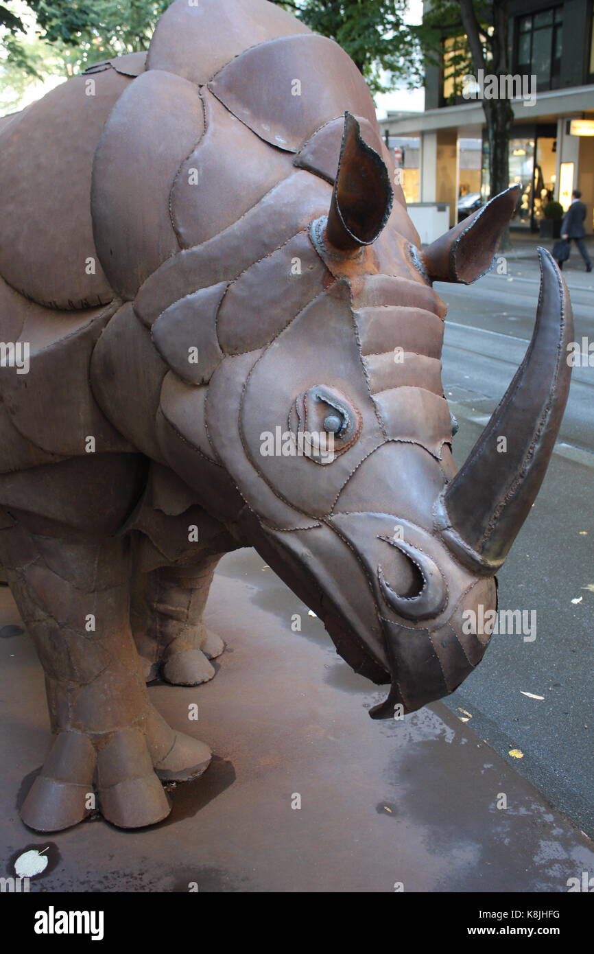 Rhinoceros sculpture by the artist John A. Tobler in front of the ...