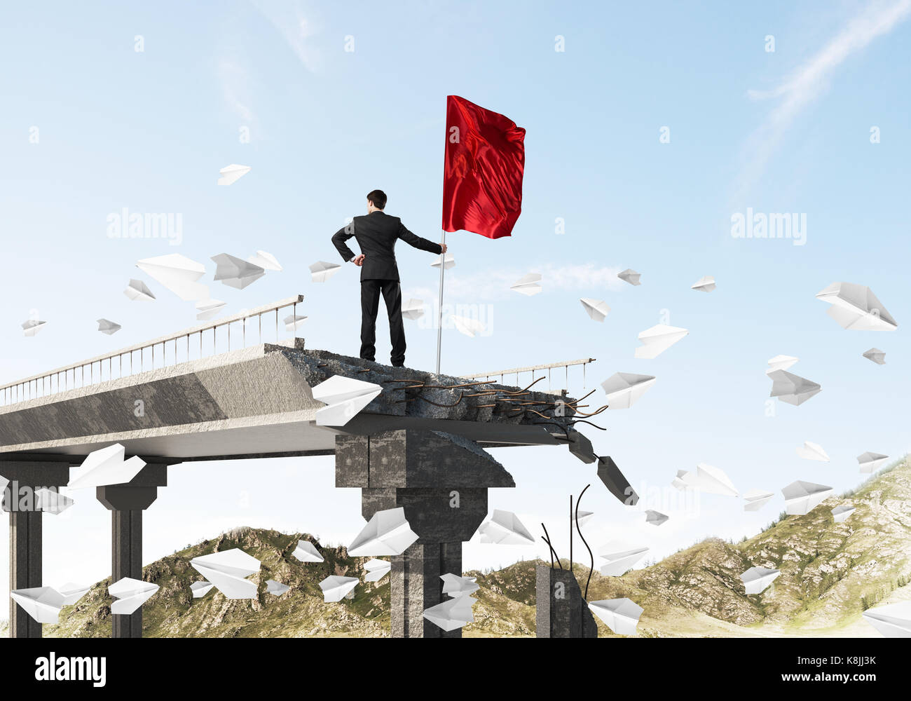 Man with flag presenting leadership concept Stock Photo - Alamy