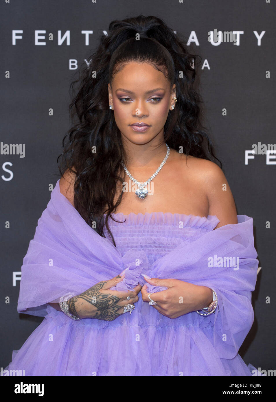 Rihanna arrives at the Fenty Beauty by Rihanna launch party at Harvey ...