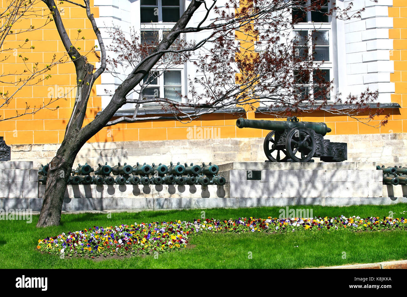 Medieval cast gun at the arsenal buildings wall of the Moscow Kremlin ...