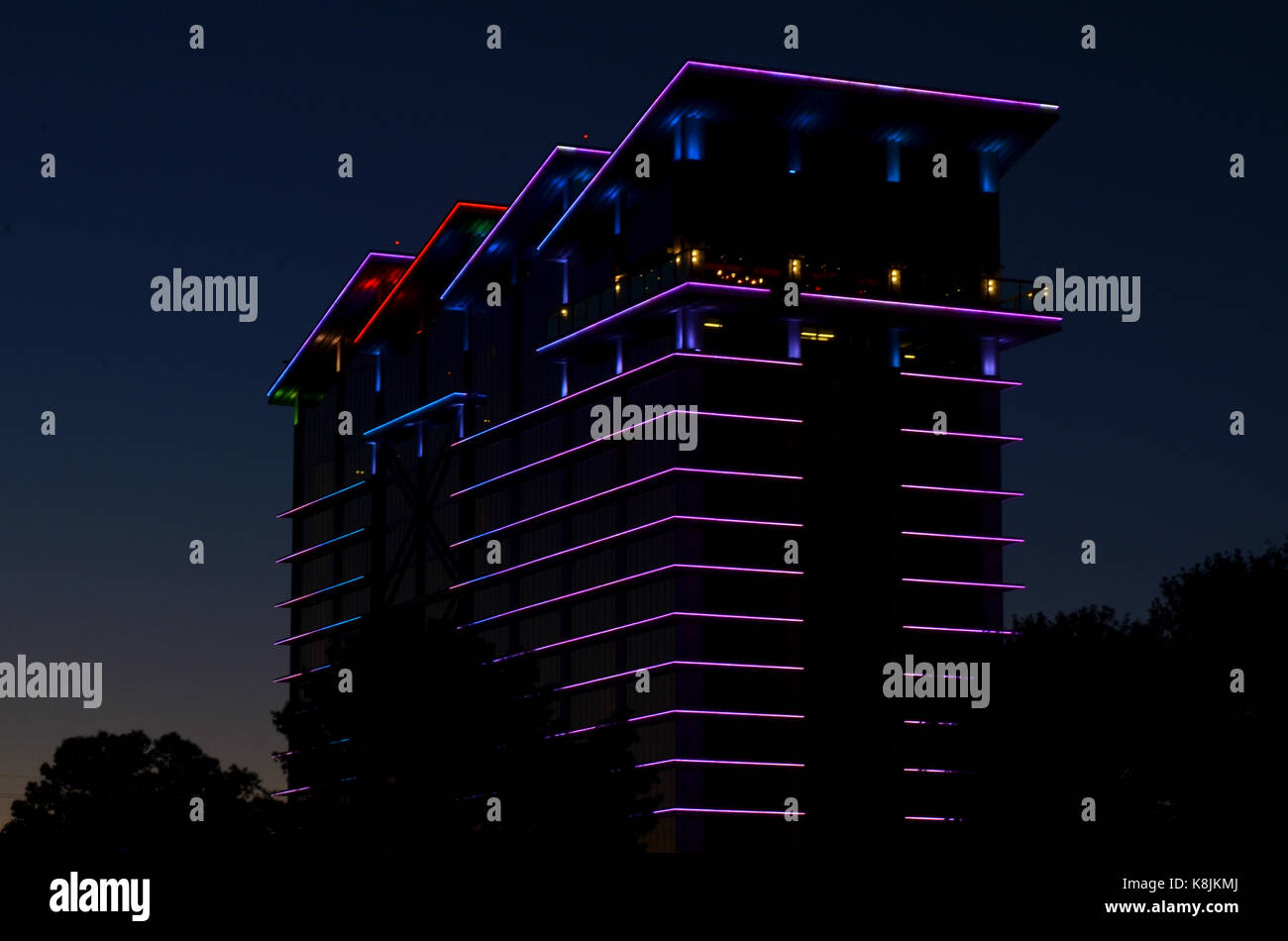 purple night lights building Las Vegas Stock Photo - Alamy
