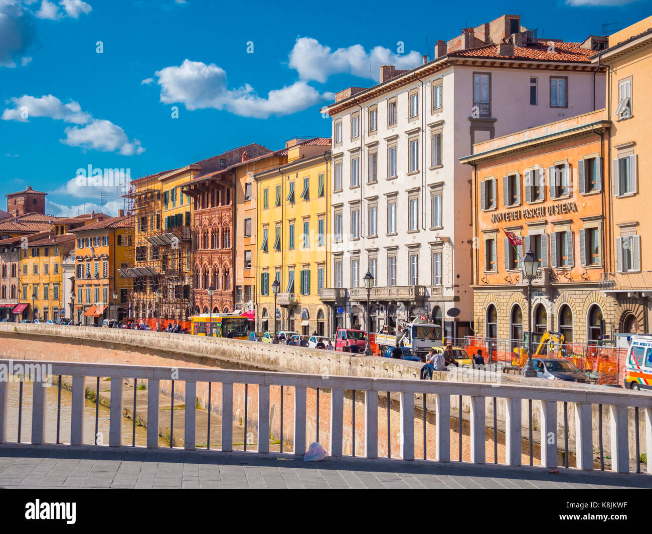 The colorful riverside of River Arno in the city of Pisa - PISA TUSCANY ...