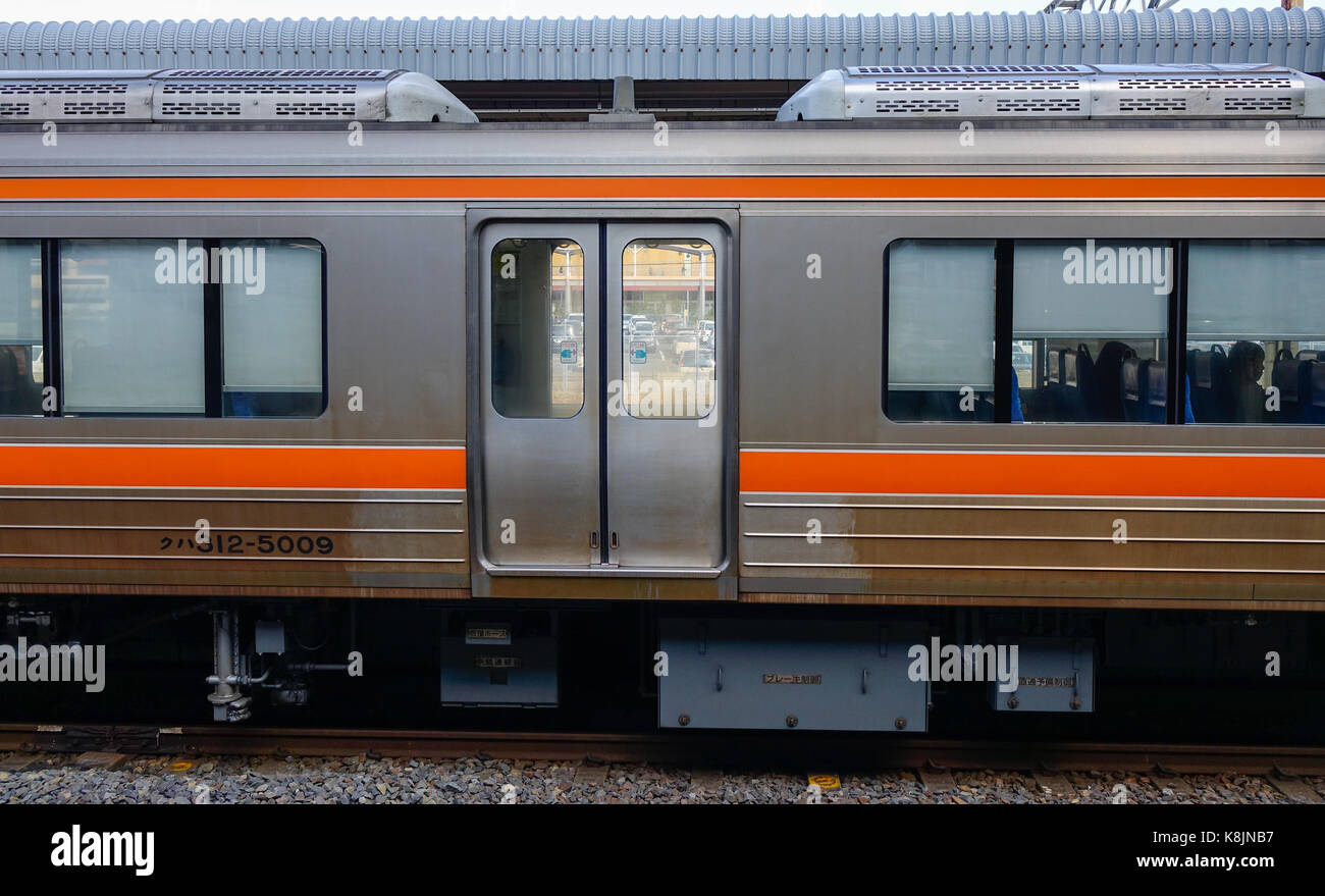 Tokyo, Japan - Dec 25, 2015. Detail of an JR train at the railway ...