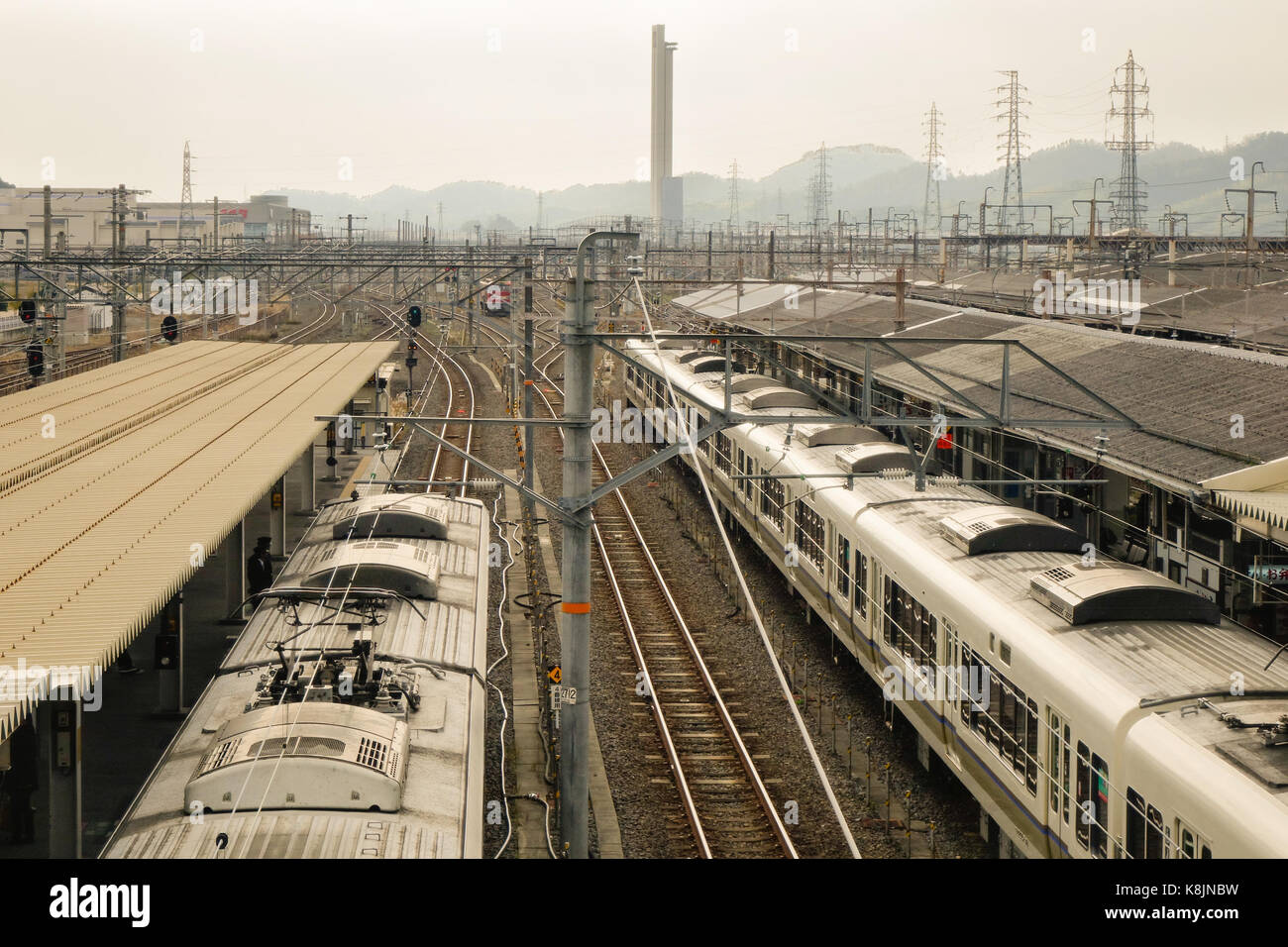 Tokyo, Japan - Dec 25, 2015. Aerial view of the JR station with local ...